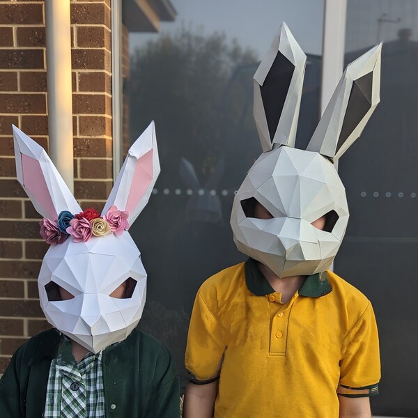 Bunny Mask Digital PDF - Low Poly Papercraft Animal Mask Template - Etsy