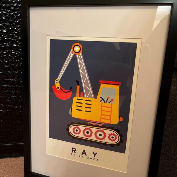 Personalised Digger Print, Construction Nursery Print, Transport Wall ...