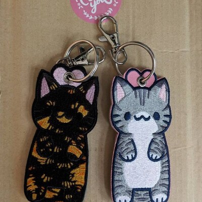 Cute Cat Embroidered Tag Keychain Kawaii Neko Jet Tags tamago, Sakura ...