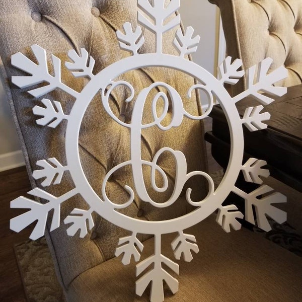 Snowflake Door Hanger Monogram - Wooden Snowflake Initials - Winter ...