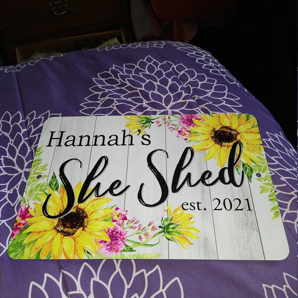 Personalized She Shed Decor - Custom Floral Metal Sign - Etsy