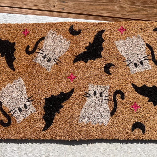 Cat Ghostie Doormat,cat Halloween Doormat, Feline Spooky Doormat, Cat ...