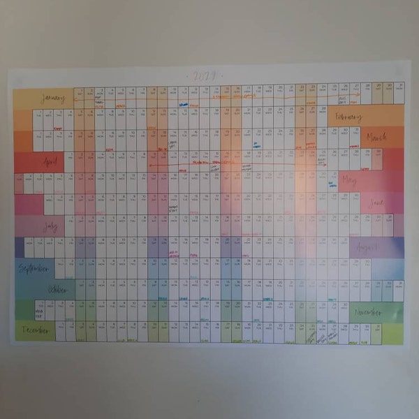 2025 Wall Planner, Printable Calendar, Rainbow, Family Calendar ...