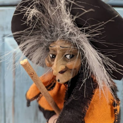 German Vintage Witch Doll With a Parachute for Hanging Witch Figurine ...