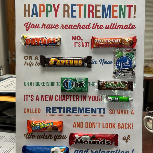 PRINTABLE Retirement Candy Bar Poster PRINTABLE Candy Gram Sign Gift or ...