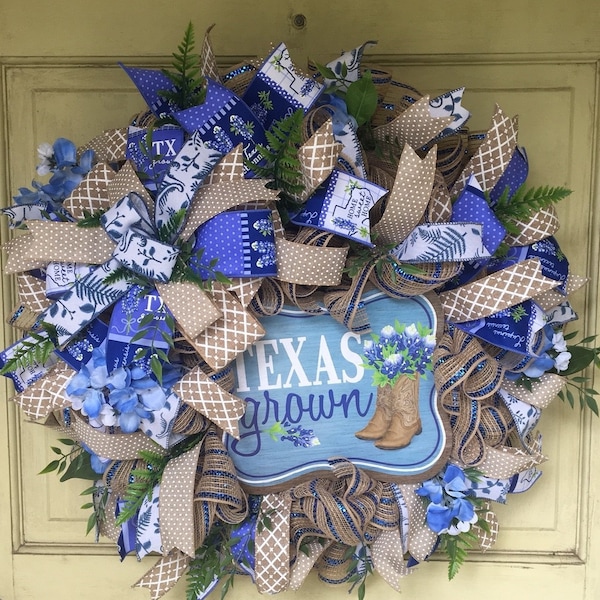Texas Wreath, Bluebonnet Wreath, Texas Grown, Texas Bluebonnet Door ...