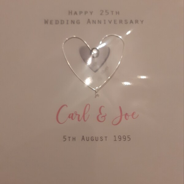 25th Wedding Anniversary Card Silver - Personalised & Handmade - Silver ...