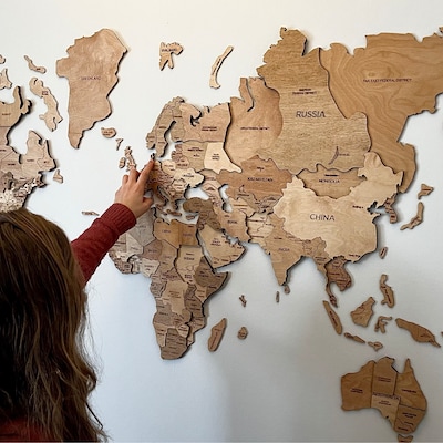 Gift for the Home, 3D World Map Wall Art, Room Wall Decor, Wooden ...