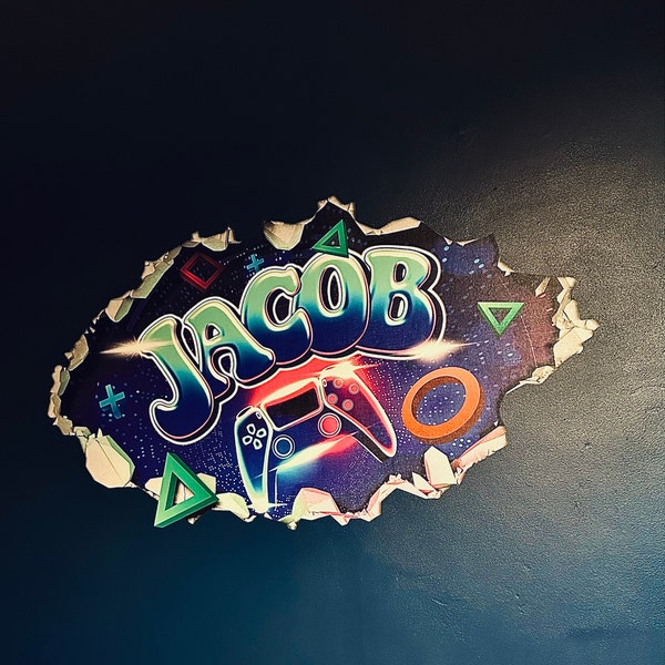 Personalised Medium & Large Sized 3D Cracked Wall Effect Gamer Wall ...