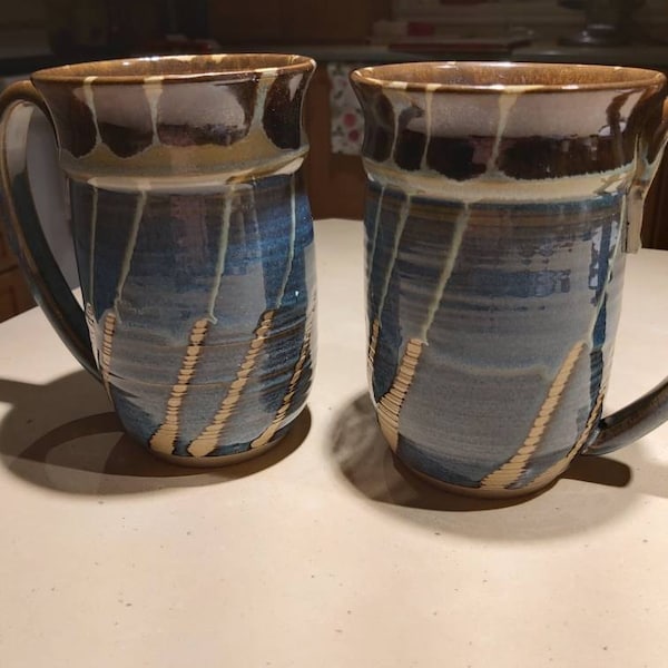 Set of 2 Large Handle Mugs - Pottery Mug - Large Earthy Mug - Man's Mug ...