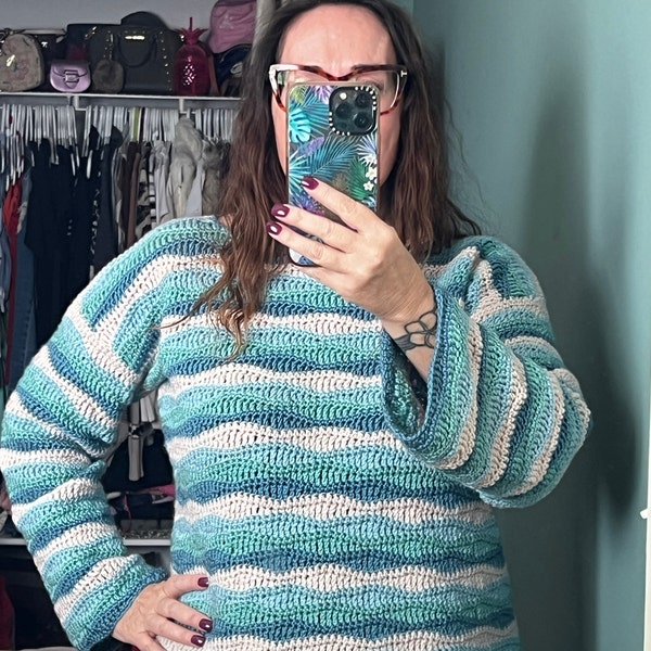 Crochet Sweater Pattern, Crochet Waves Sweater, Crochet for Fall, Cozy ...