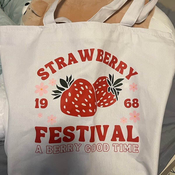 Strawberry Tote Bag Cute Tote Bag Strawberry Bag Plant Tote Aesthetic
