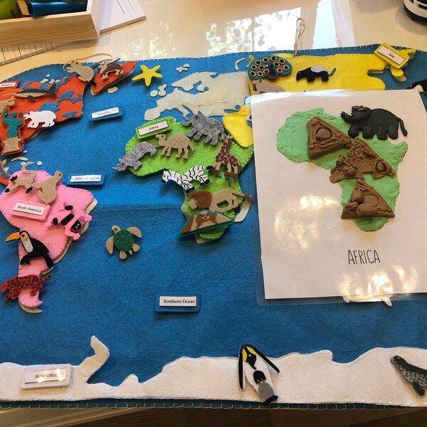 Montessori Continents of the World Felt Map, Geography Lesson ...
