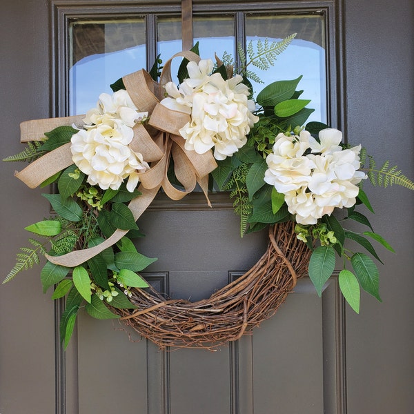 Hydrangea Wreath for Front Door, Farmhouse Decor, Spring Wreath, Summer ...