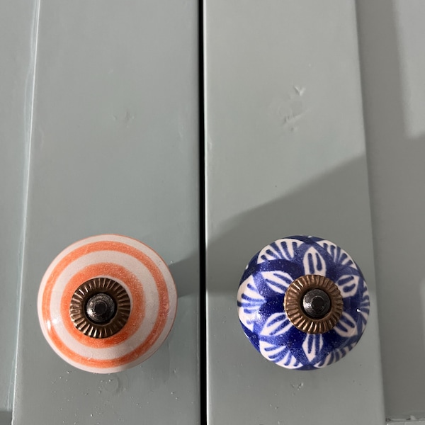 Blue Design on White Base Ceramic Cabinet Pull sold in Sets - Etsy