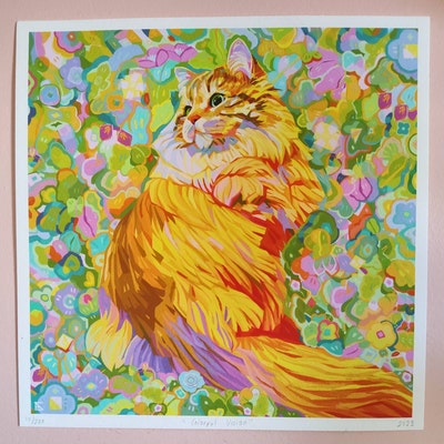 Blue Whimsy Cat 8x10 Inches Limited Edition Giclée Art Prints / Cat Art ...