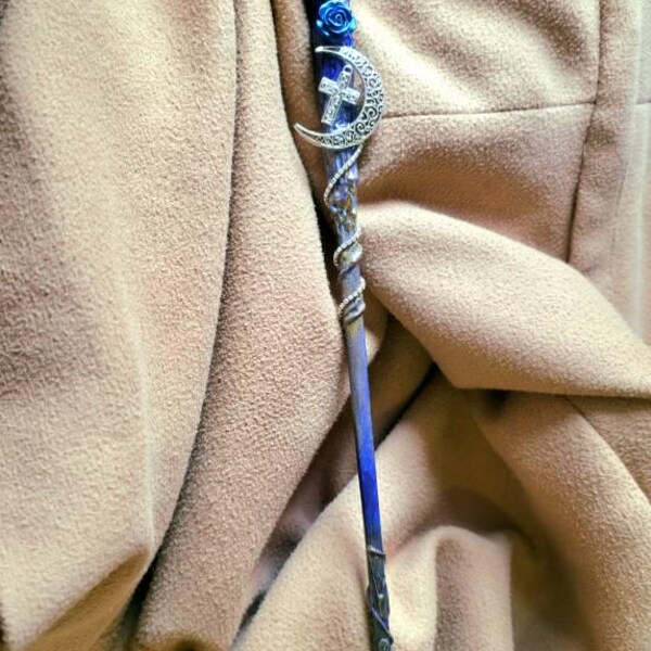Handcrafted Wooden Moon Witch Wand: Mystical Purple Magic - Etsy