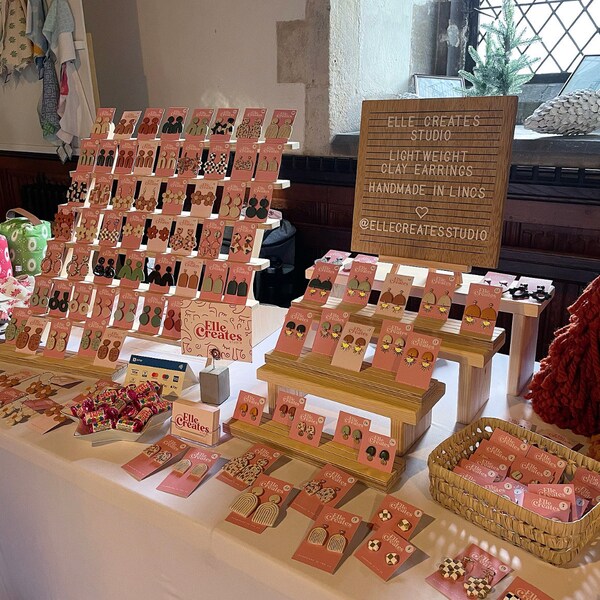 3 Rows Ply Wood Card Display Stand for Earrings, Greeting Cards, Prints ...