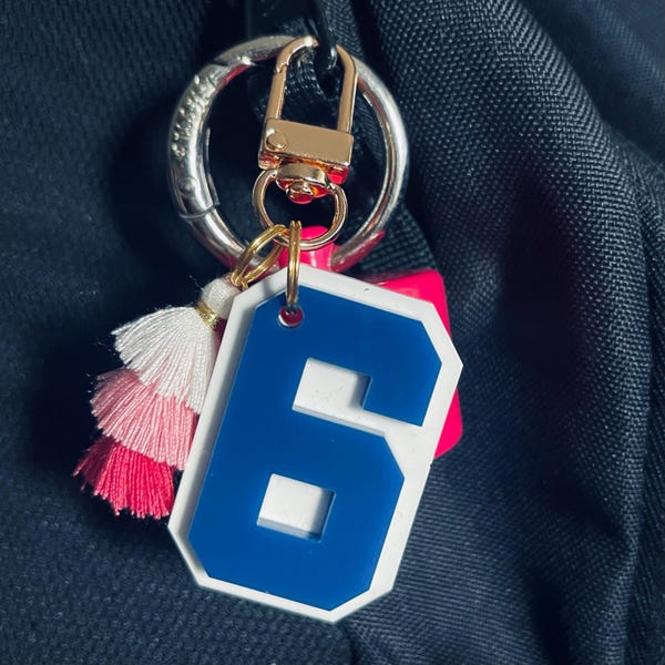 Varsity Letter Keychain With Mini Ombre Tassel Initial Zipper Pull ...