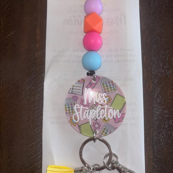 Teacher Subject Lanyard - Personalized Lanyard for ID Badge - Beaded ...
