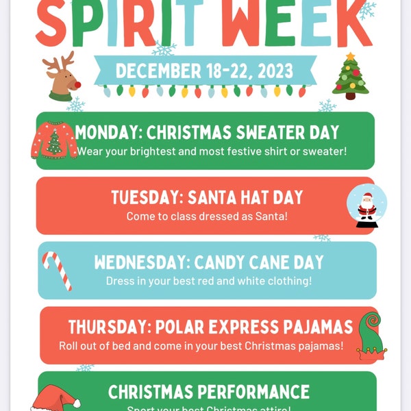 Editable Christmas Spirit Week Flyer: Holiday Dress up Schedule (canva ...