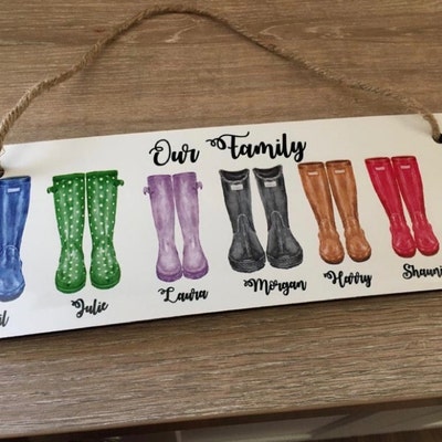 Family Welly Hanging Sign Personalised Family Portrait Custom Welly ...