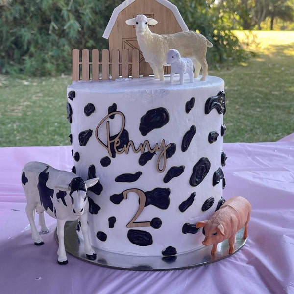 Barn Cake Topper, Farm Yard Theme Topper, 1st Birthday, Wooden Farmyard ...