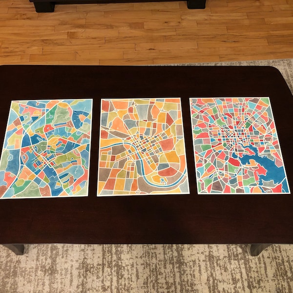 Custom City Map, Watercolor Painting, Hand Painted, Personalized Gift ...