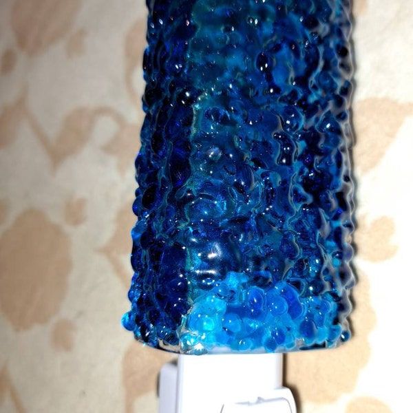 Glass Night Light Blue and Clear Chunky Fused Glass Kitchen, Bedroom or ...