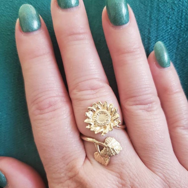 Sunflower Adjustable Statement Ring in Solid Silver, Vermeil, or 14K ...