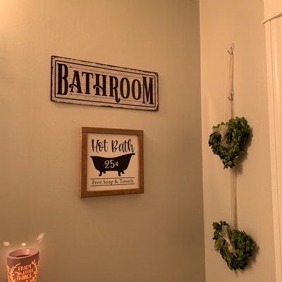 Bathroom Sign White Rustic Looking Aluminum Sign Color Imprint on ...