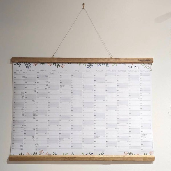 Perpetual Birthday Calendar, Wall Planner Botanical - Leaves Green ...