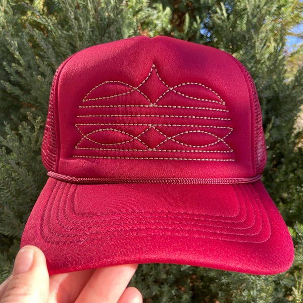 Embroidered Boot Stitch Trucker Hat - Customizable Western Cap - Etsy