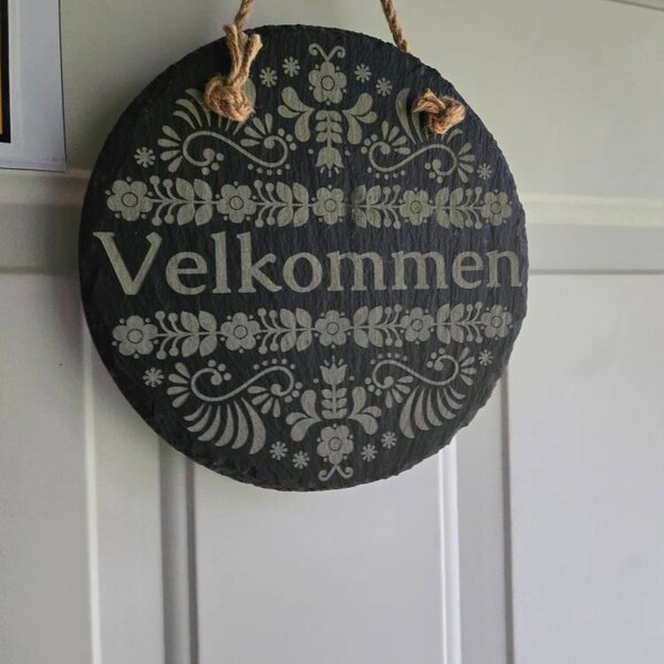 VALKOMMEN or VELKOMMEN Door Sign, Door Hanger, WELCOME, Front Door ...