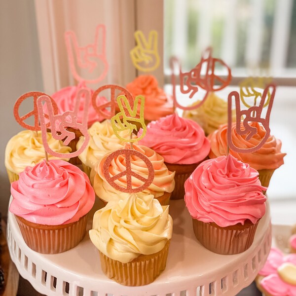 Peace Sign Hand Cupcake Toppers, Two Hand Cupcake Toppers, Two Cool ...