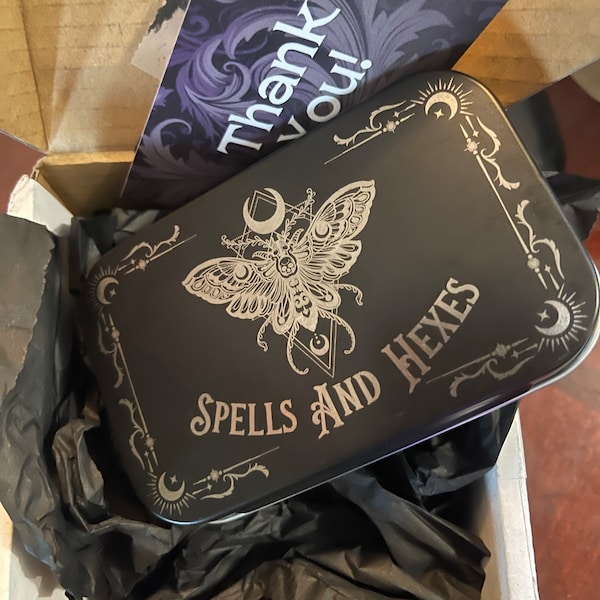 Witchy Trinket Box Goth Stash Box Small Storage Tin Pill Box Engraved ...