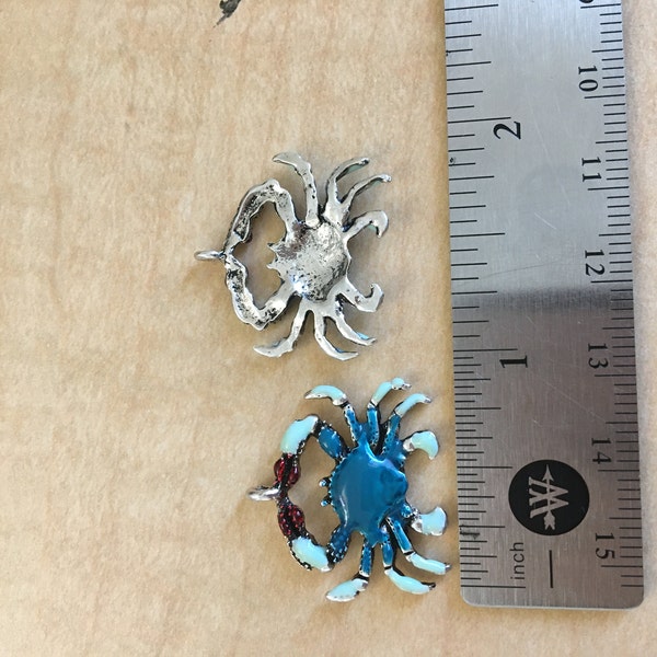 2 Blue Crab Charms Silver Blue Enamel Crab Pendants Crab Lover's ...