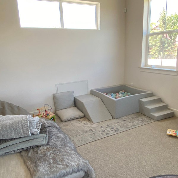 Large Square Ball Pit + 400 Balls Included - Gray, Pit Ball Kids, Pit ...