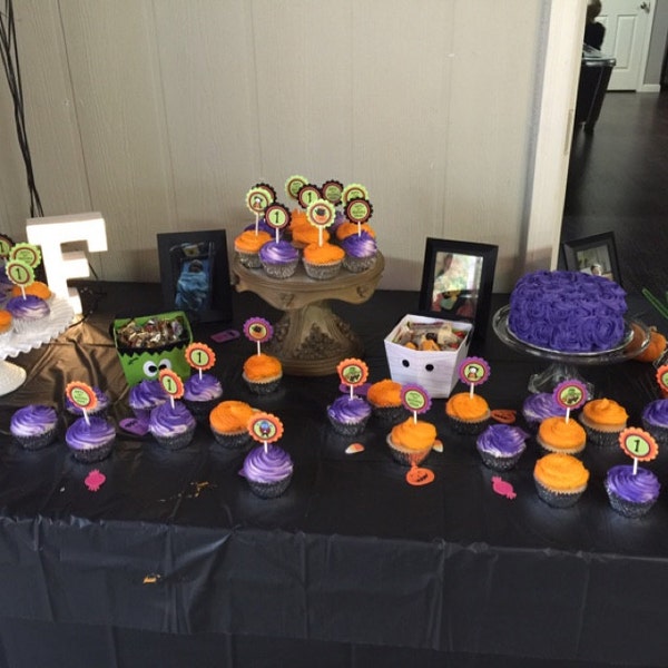 Halloween Cupcake Toppers 1st Birthday Halloween Birthday Personalized ...
