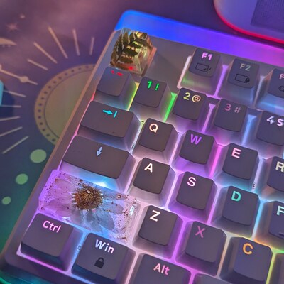 5PCS Keycaps Set With Natural Blue Flower Petals and Glitter Handmade ...
