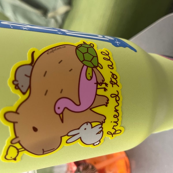 Capybara Friend to All Vinyl Sticker - Friendship and Inclusivity ...