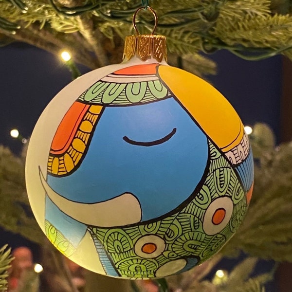 Elephant - Original Hand Painted Glass Christmas Ornament, Painting on ...