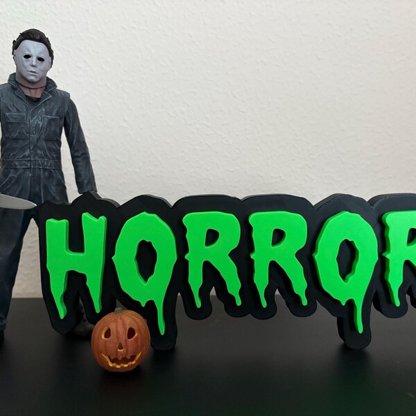 HORROR 3D Printed Sign | Horror Logo | Black Light Neon Green Horror ...