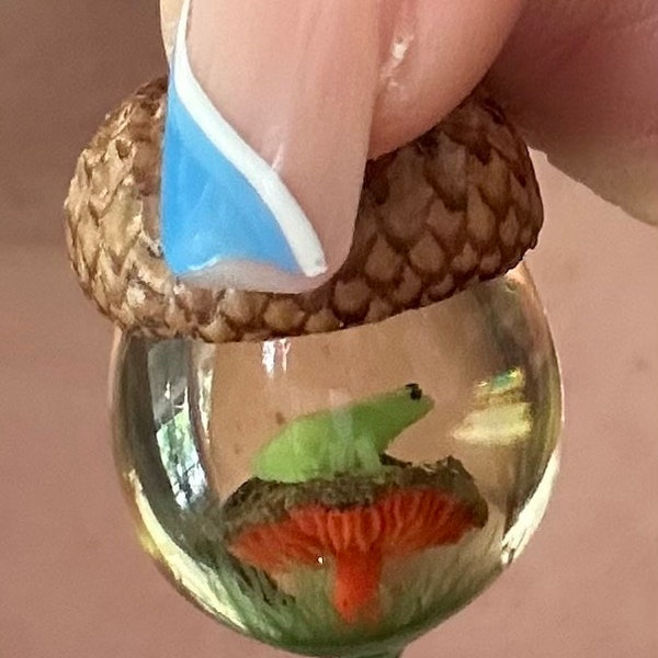 Acorn Necklace With Mushroom Frog, Resin Jewelry, Acorn Pendant, Wood ...