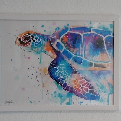 Blue Sea Turtle Watercolor Painting Print by Slaveika Aladjova, Art ...