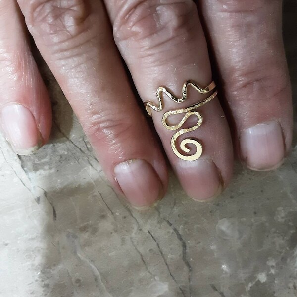 Spiral Gold Adjustable Knuckle Ring Hammered Midi Ring Gold Knuckle ...