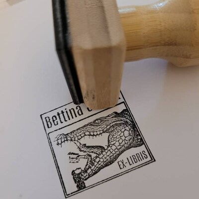 Custom Ex-libris Stamp Alligator and Woman Reading Book Illustration ...