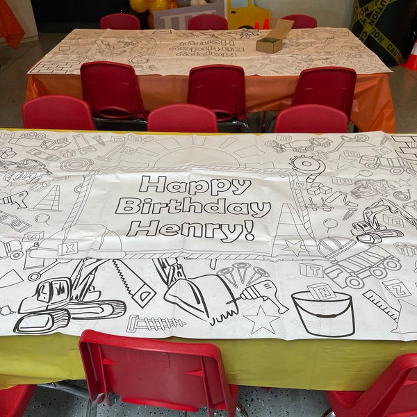 Construction Birthday Party Coloring Tablecloth: Heavy Equipment Theme ...