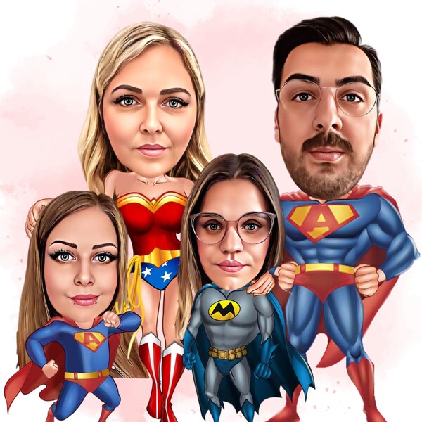 Custom Super Dad and Son Cartoon Portrait, Super Dad Portrait, Dad's ...