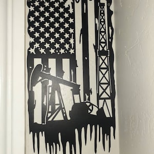 Oil Rig With Flag Metal Sign, Oil Rig American Flag, Oilfield Wall Art ...